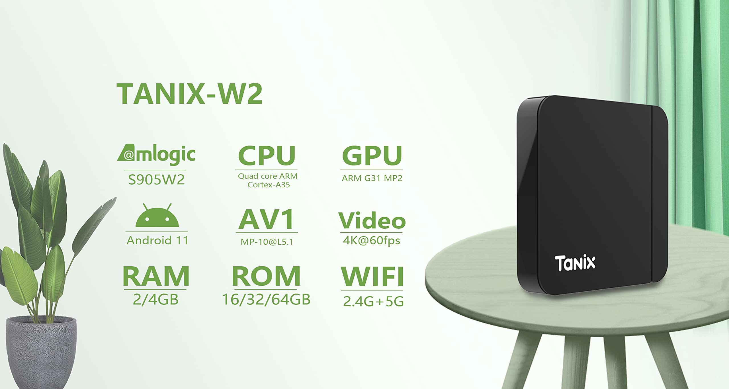 Android 11.0 TV Box,Tanix W2 Amlogic S905W2 Quad Core RAM 4GB ROM 32GB Dual WiFi 2.4G/5.8G BT4.2 4K 6K AV1 Home Smart Media Player Set top Box