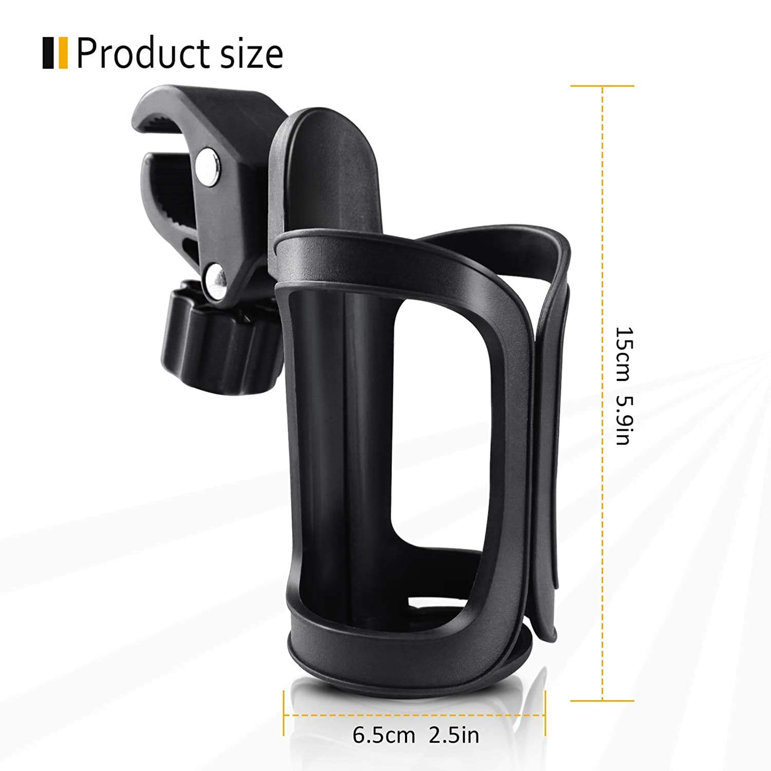 NHXTDWL 2 Pack Stroller Cup Holders,Wheelchair Cup Holder,360° Adjustable Bike Water Bottle Drink Holder with Anti-Slip Pad,Universal Drinks Holder for Bikes, Trolleys or Walkers(Black) (1)