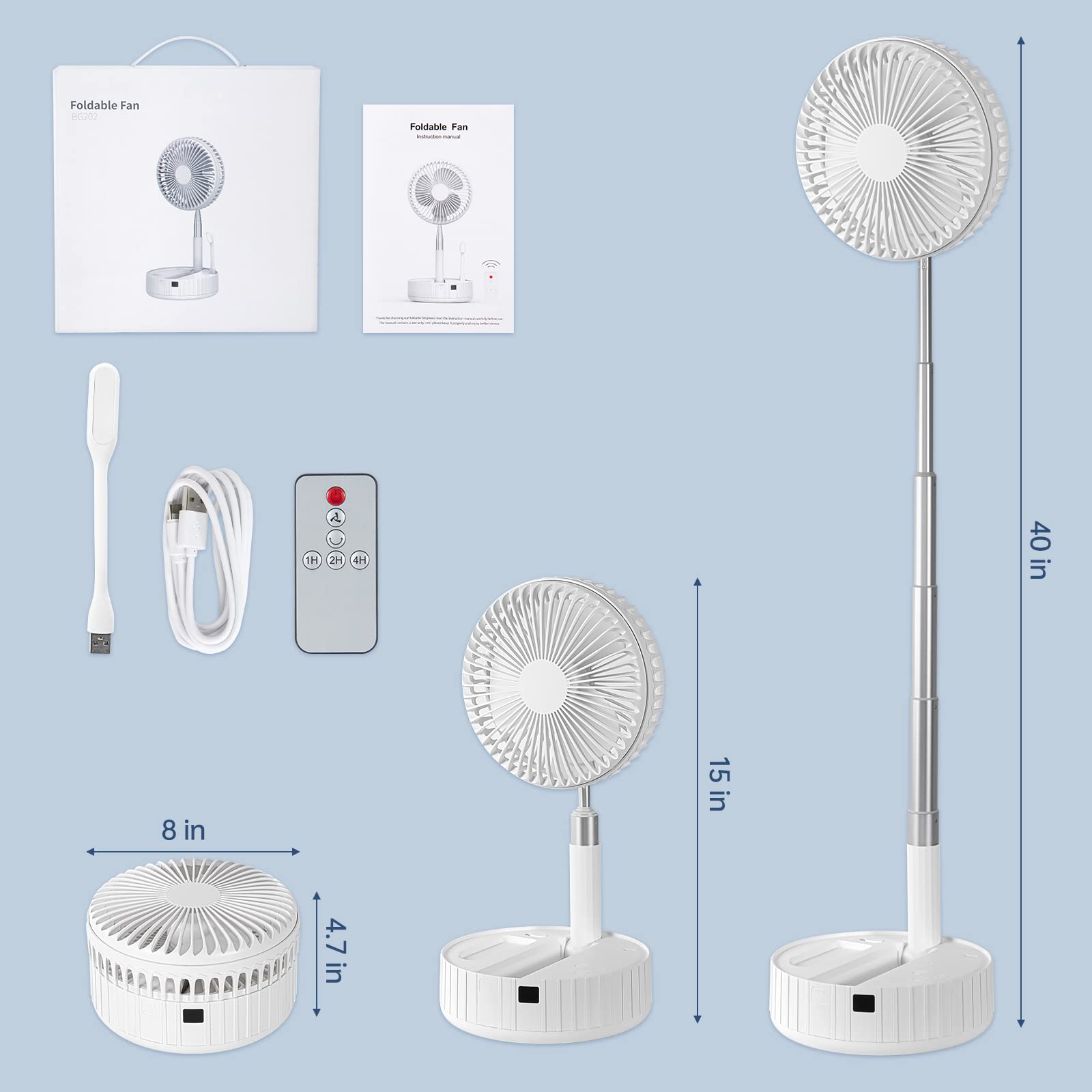 AIDENOEY Portable Telescopic Foldable Desk Fan,10000mAh Foldable Pedestal Floor Fan with 4 speed remote control electric collapsible Standing fan,usb charging,for office home outdoor camping