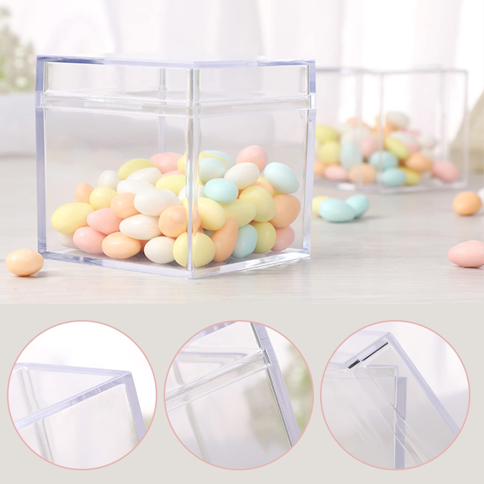 LIDSCURA 36 Packs 2''x2''x2'' Acrylic Box, Acrylic Candy Box, Small Clear Plastic Square Cube Box with Lids, Candy Storage Container, for Candy Pill, Tiny Jewelry, Cosmetics, Jewelry, Party Favor