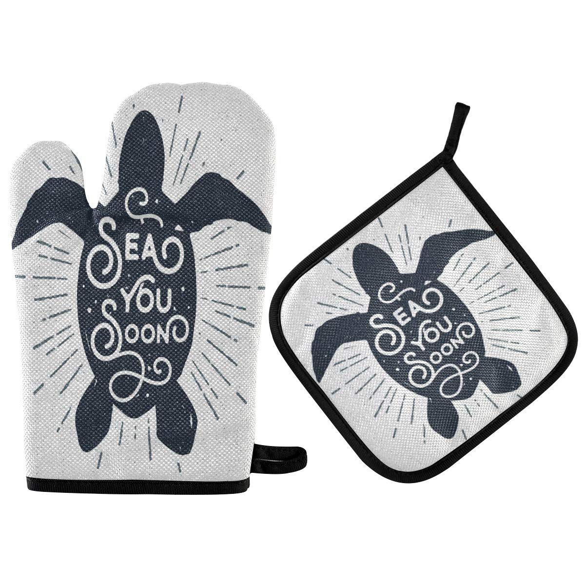 ALAZA Vintage Nautical Sea Turtle Oven Mitts and Pot Holders Sets Heat Resistant Kitchen Oven Gloves Potholder for Cooking Baking Grill