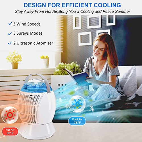Azoiito Portable Air Conditioner Fan with Remote Control,Personal Evaporative Air Cooler with 3 Wind Speed& 3 Spray Mode,120° Oscillation Cooling Fan with Humidifier for Room,Office,Desk,Bedroom