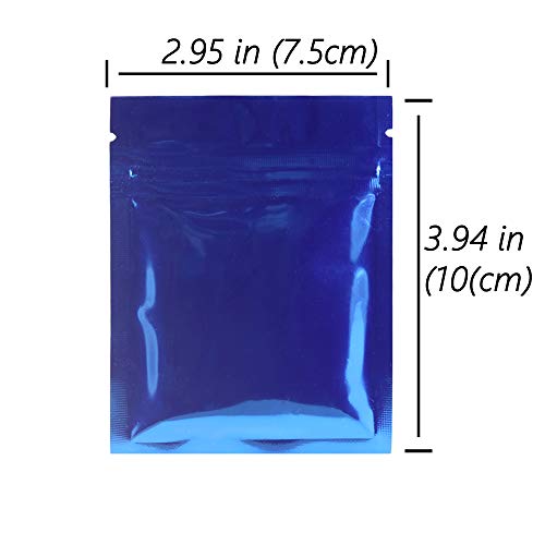 QQ Studio 100x Premium Smell Proof Food Safe Double-Sided Color Mylar Foil Flat Heat Sealable Sample Ziplock Bag 7.5x10cm (3x4") (Dark Blue)