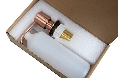 Akicon Copper Soap Dispenser for Kitchen Sink, Brass Body Refill from Top, Built in Design with Large Liquid Soap 17 OZ Bottle, Countertop Soap Dispenser (Copper, Modern)