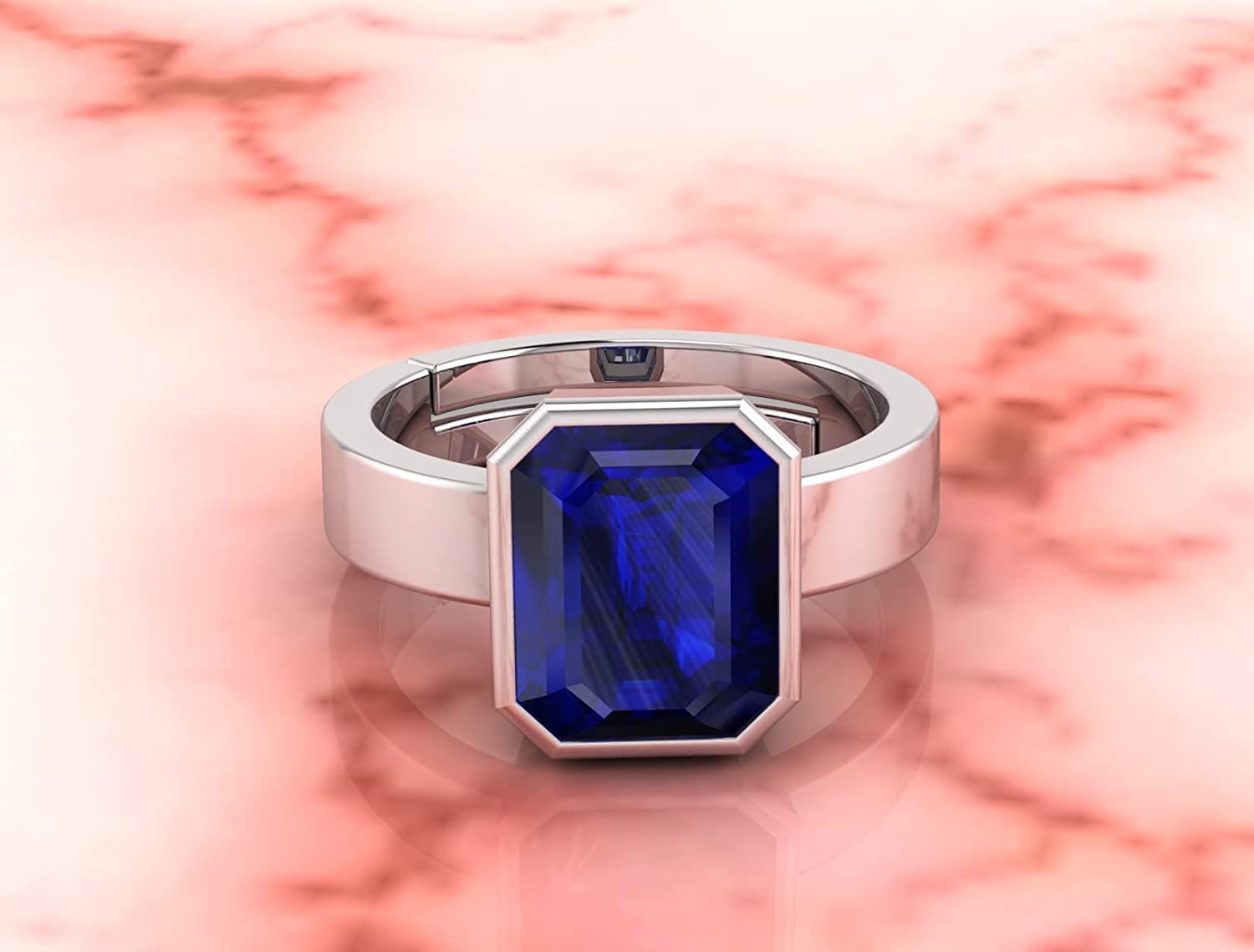 ADITYA JEWELS 7.25 Ratti Certified Original Blue Sapphire Silver Plated Ring Panchdhatu Adjustable Neelam Ring for Men & Women by Lab Certified