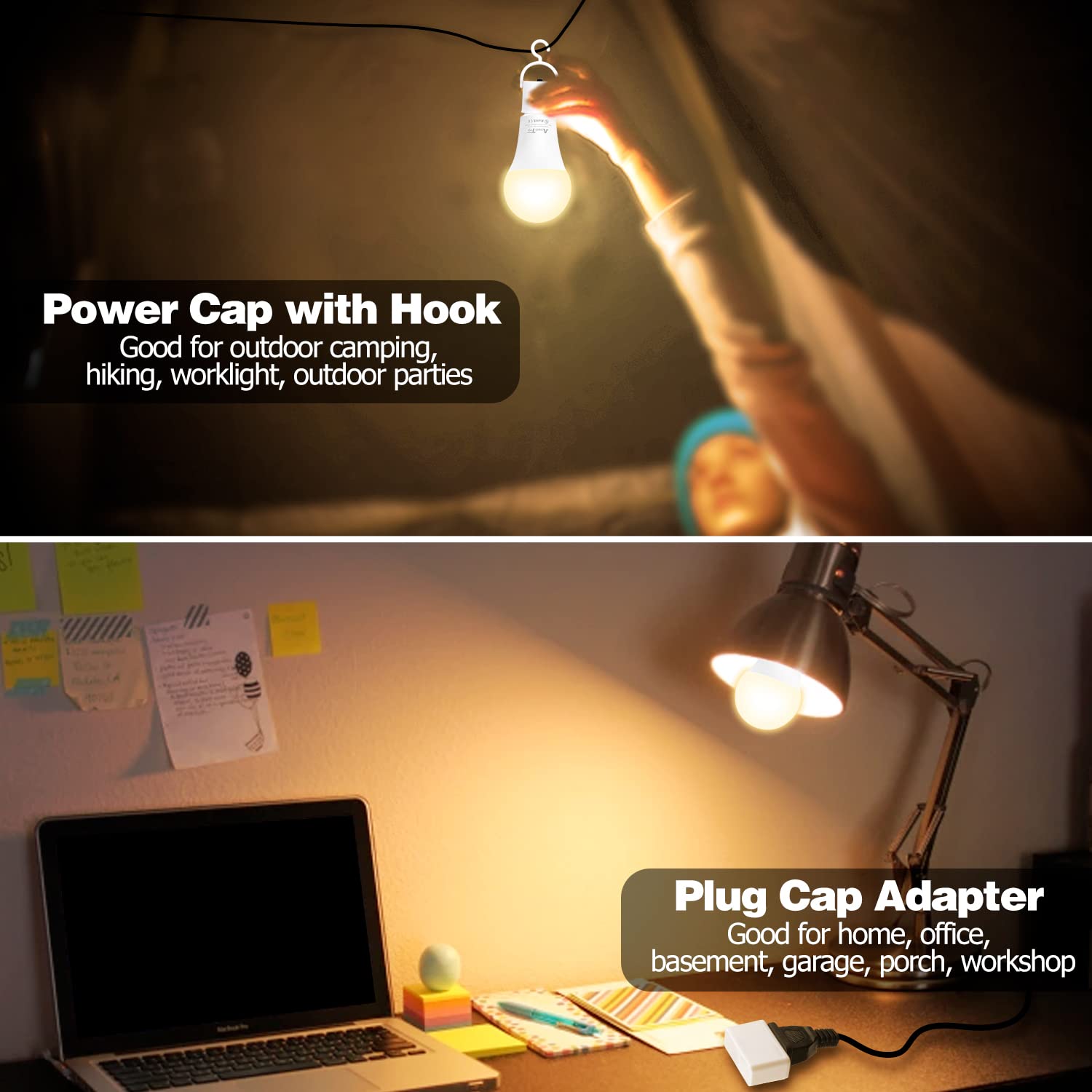 AmeriTop Rechargeable Emergency LED Light Bulb - 2 Pack A19 Battery LED Bulbs for Power Outage Camping Outdoor Activity Hurricane 850 Lm 9W 60W Equivalent E26 Base Lighting Bulb (3000K Warm White)