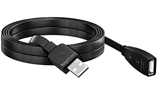 MutecPower 16.5ft (5m) Ultra Flat USB 2.0 Male to Female Cable with extention chipset - USB Active Extension Cable Repeater Cable 16.5 Feet Ultra Slim Black