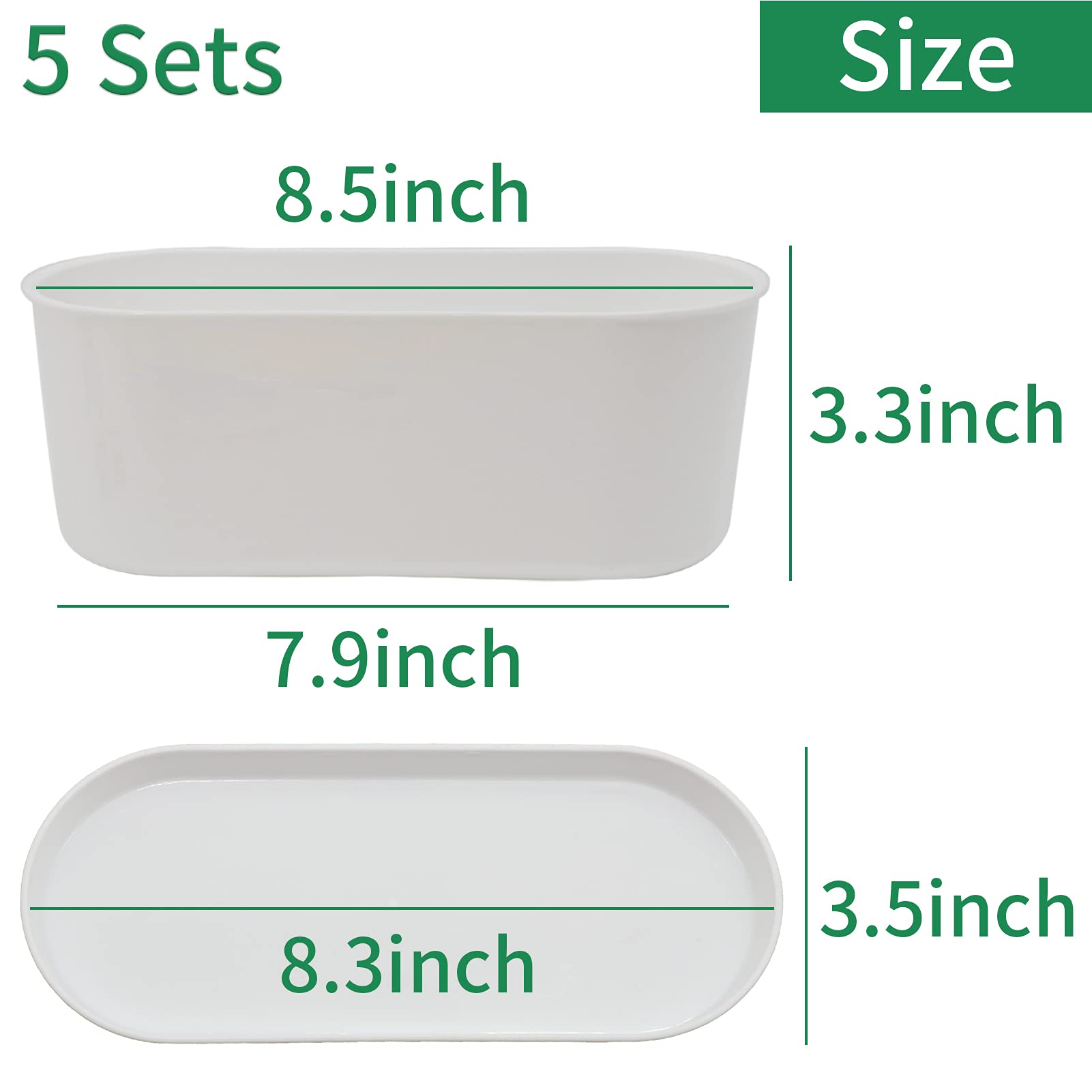 5-Pack Herb Planter,Window Boxes Planters with Multiple Drainage Holes,8.5" x 3.3" Oval Herb Garden Planter indoor/outdoor for Grow Plants, Flowers or Succulents, Deck Railing Window Planter Box