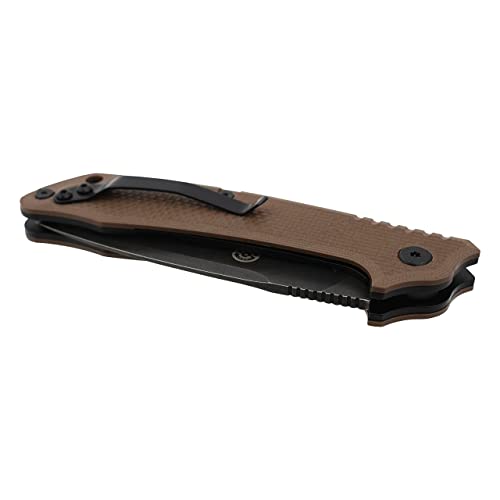 ABKT Desert Scavenger Elite Tactical Folding EDC Pocket Knife β 3.5 Inch Drop Point D2 Steel, Stone Washed Blade with Tan 4.5 Inch G10 Handle