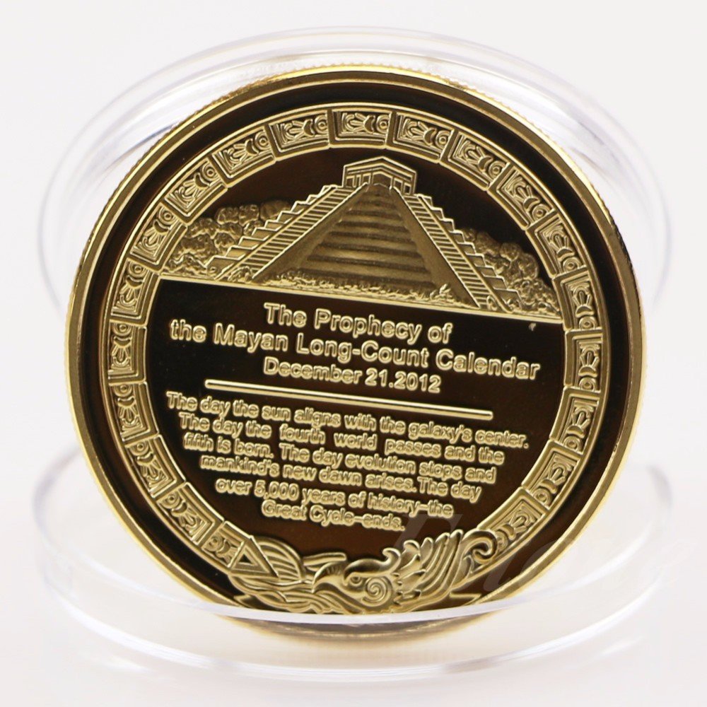 Aztec Mayan Calendar Souvenir Gold Silver Plated Commemorative Coin Collection Gift. (Gold)
