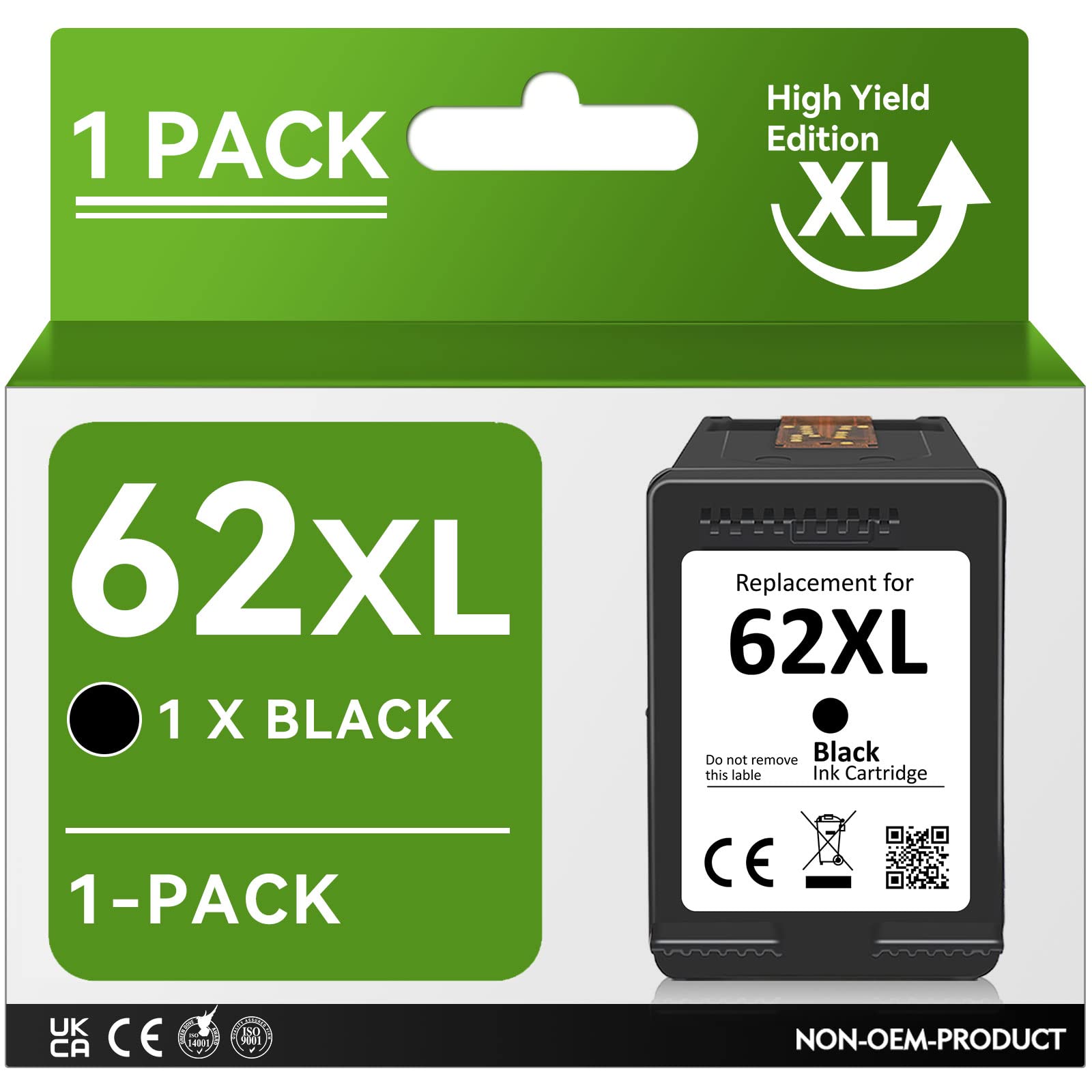 AAKIDInk Remanufactured Ink Cartridge Replacement for HP 62XL, Black