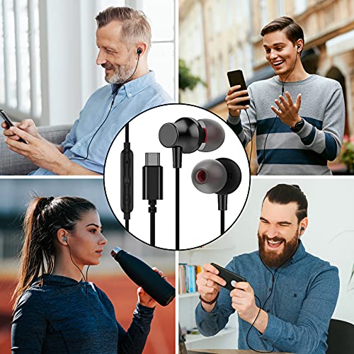 COOYA USB C Headphone, USB Type C Earphones Black+Purple 2 Pair of Wired Earbuds for Pixel 7 6a 6 Pro Magnetic Noise Canceling in-Ear Headset with Mic for iPad Pro Samsung Galaxy S22 Ultra S21 S20 FE