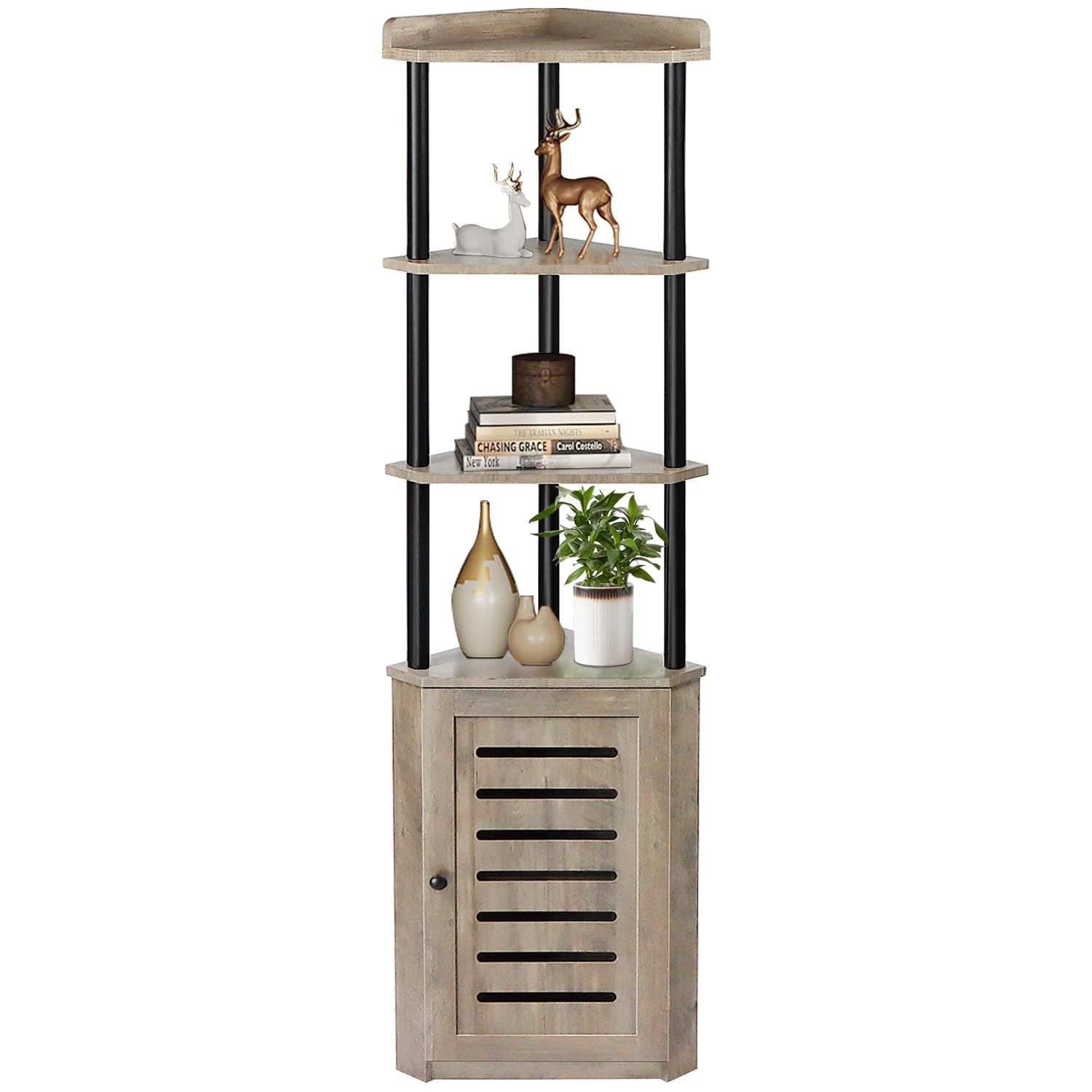 Timberer 6-Tier Corner Shelf with Storage, Corner Bookshelf, 74.2" Tall Corner Stand Display Storage Rack for Living Room, Home Office, Kitchen, Bar, Small Space, Greige and Black