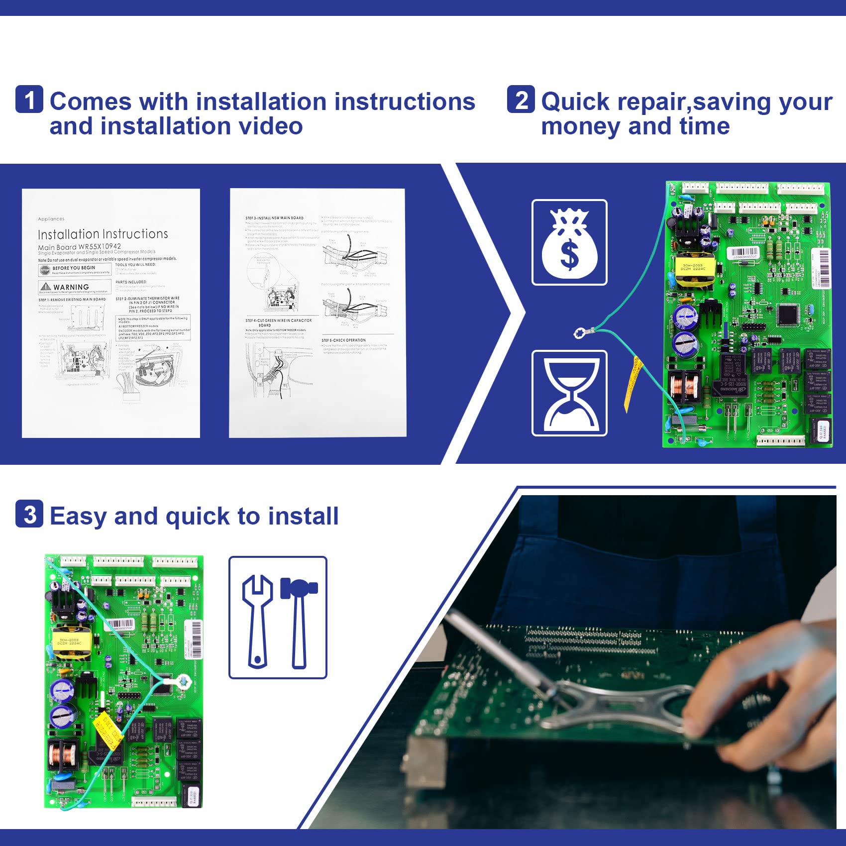 πΊππππππ π΅ππ WR55X10942C WR55X10942 Control Board from Factory Retail BoxοΌCompatible with Ge Refrigerator Main Control Board/Motherboard, New Chips from PCBA Factory Parts -1 Yr