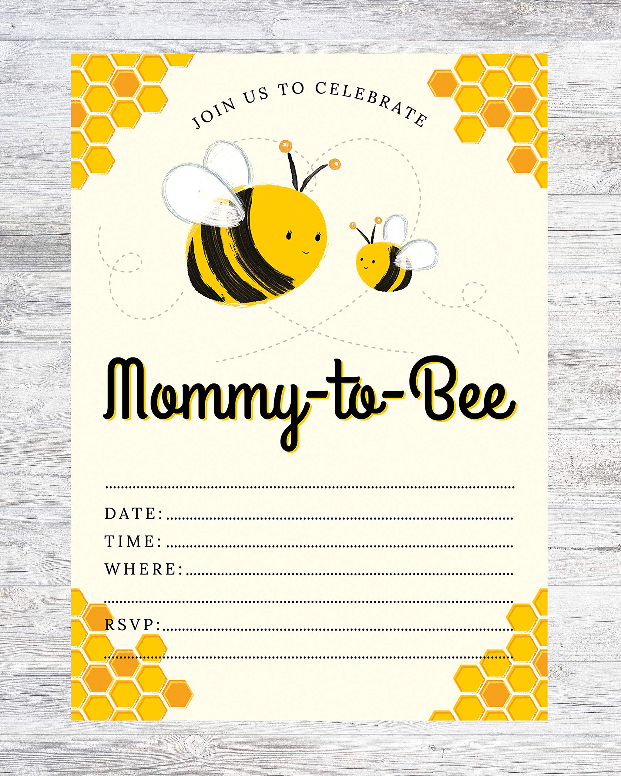 Mommy-to-Bee Bumble Bee Gender Neutral Yellow Baby 5x7 Baby Shower Invites - 24 Invites and 24 White Envelopes