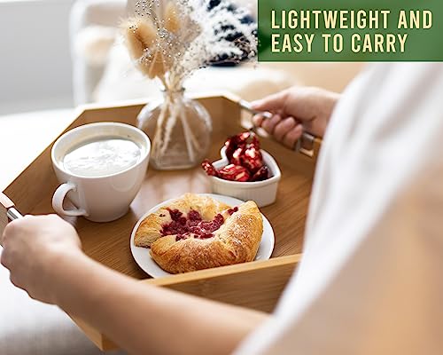 Comfify Honeycomb Serving Trays with Handles – Set of 2 Bamboo Hexagon Nesting Trays – Large, and Small Trays Set for Food, Ottoman Décor & More – Modern Trays for Breakfast -Natural