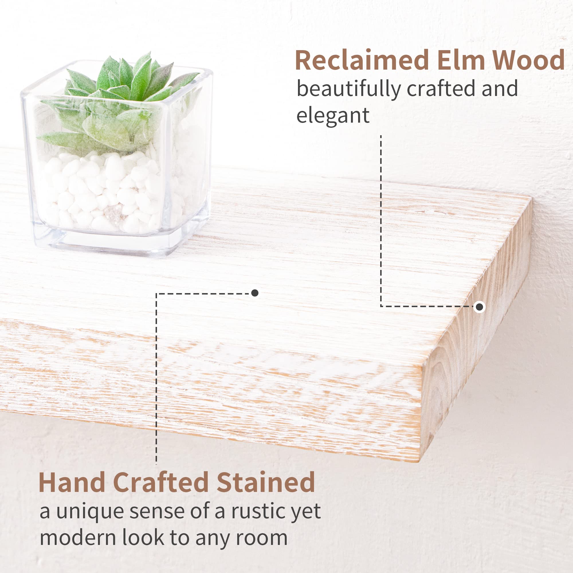 Axeman Floating Shelves for Wall, Rustic Elm Wood 48''W x 8" D Wall Shelf with Invisible Bracket, Large Long Wall Mounted Storage Shelves for Living Room, Bedroom, Kitchen, Bathroom Decor, White Wash