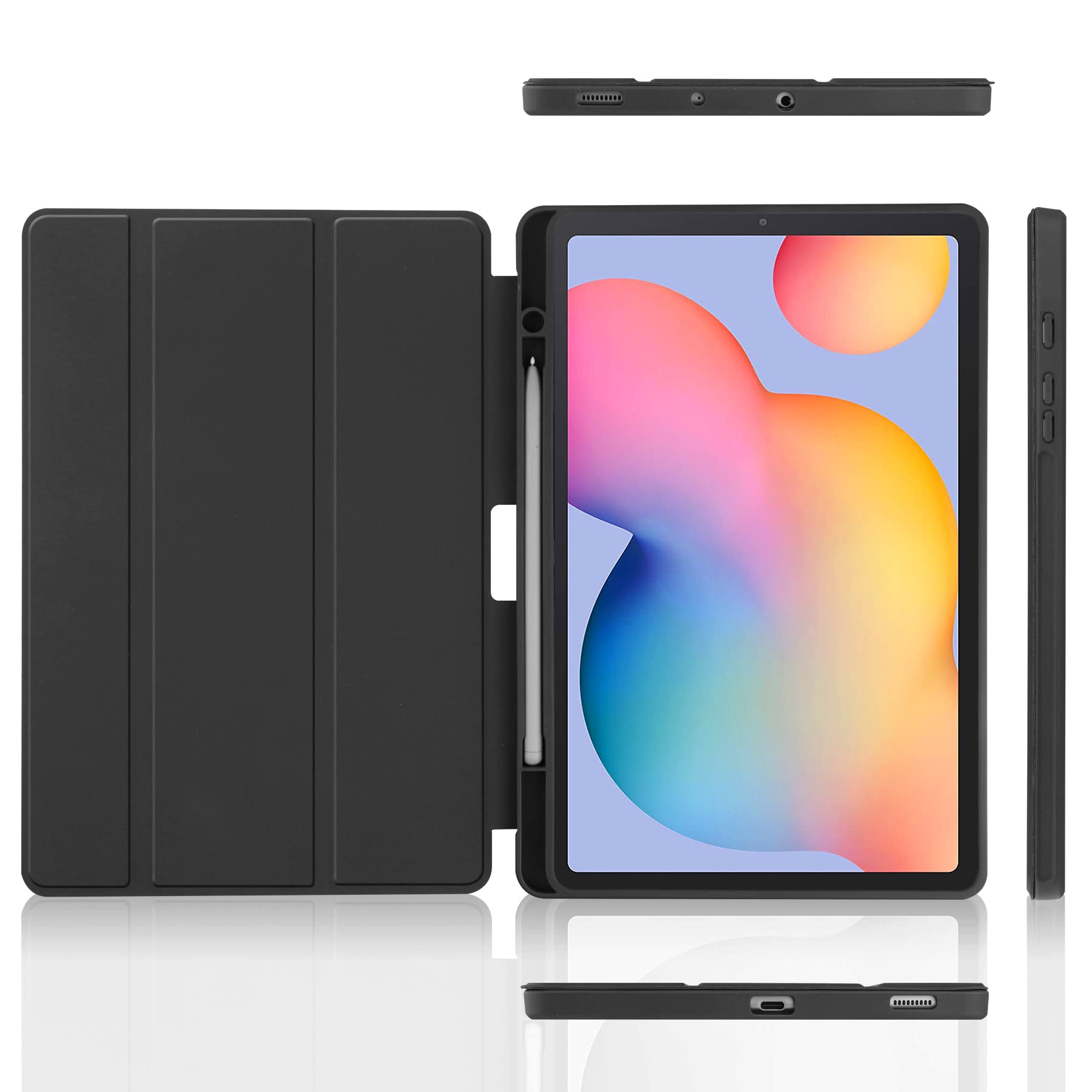 KuRoKo Galaxy Tab S6 lite 10.4 2022/2020/2024 Sleep Case with Pen Holder Ultra Slim Lightweight Shockproof Cover with Clear Transparent Back Shell for Galaxy Tab S6 lite 10.4-Black