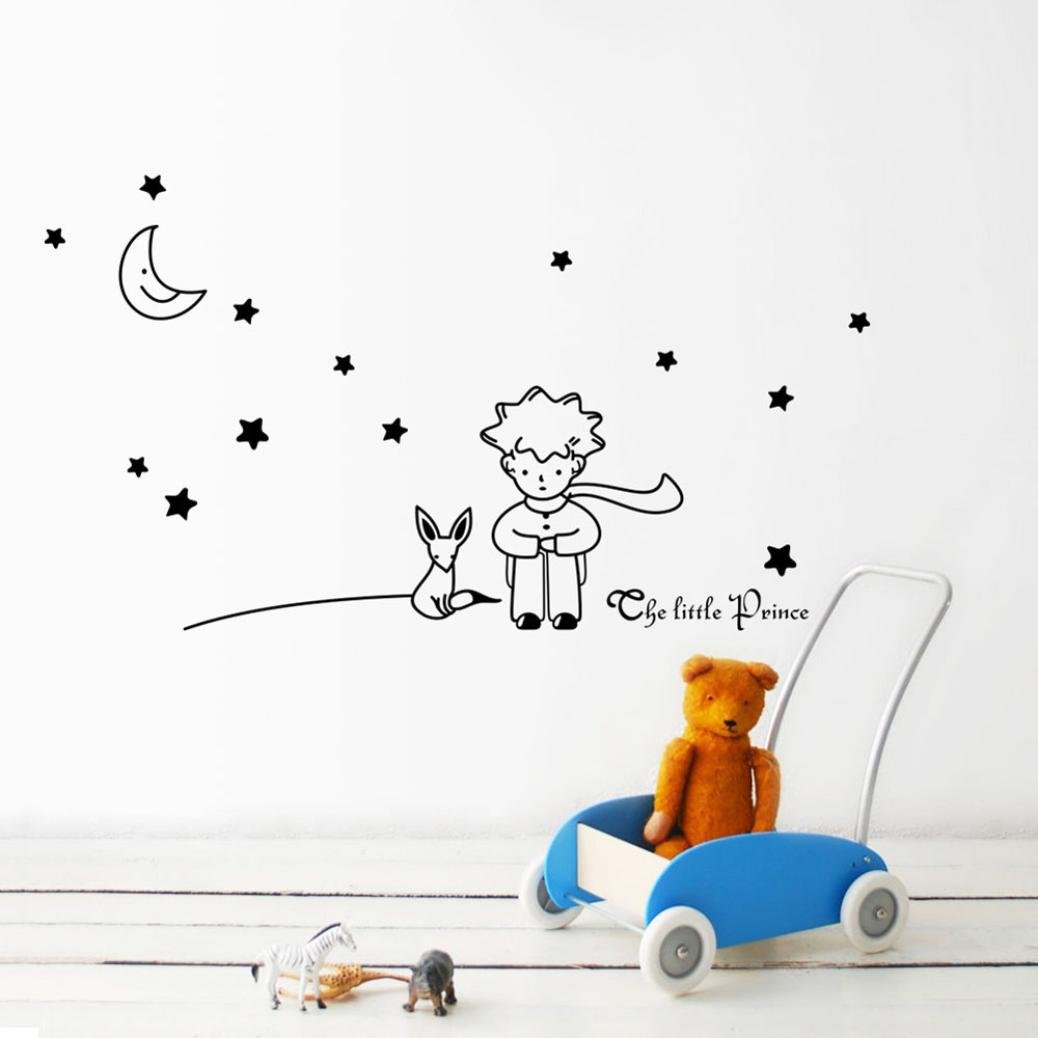 Hatop Stars Moon The Little Prince Boy Wall Sticker Home Decor Wall Decals Kids Bedroom (Black)