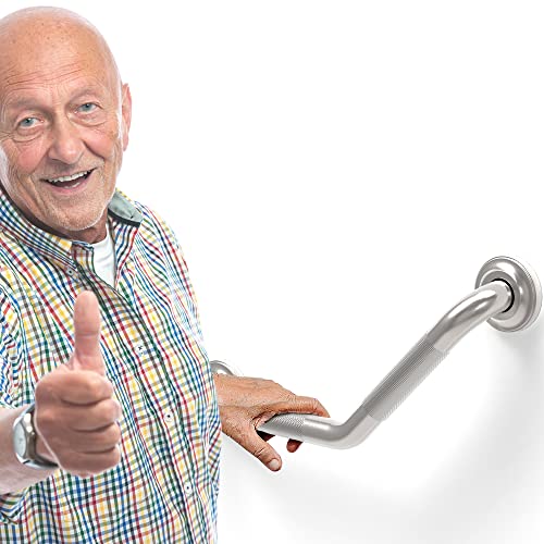 AquaChase 1-1/4 x 16inch Angled Grab Bar for Stud Mount with Knurled Grip, Bathroom Mobility Aid, ADA Compliant Heavy Duty 500lbs Support, Rustproof Stainless Steel (Brushed Nickel)