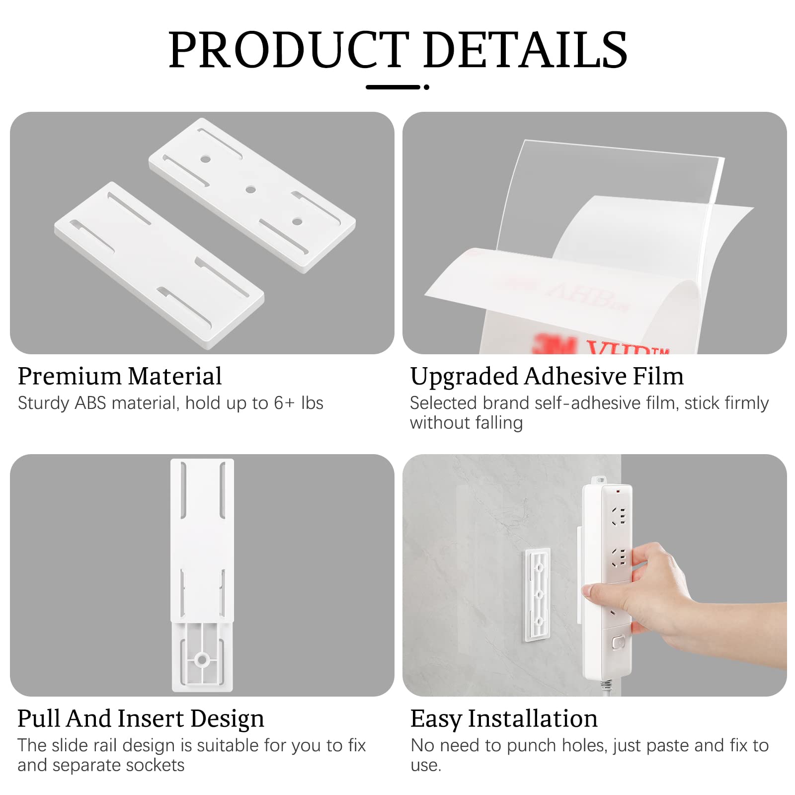 8 Pack Desktop socket fixer, Plug-in Surge Protector Holder, Desktop Mobile Self-Adhesive Punch-Free Socket Holder, for Kitchen Home Office Cable Management (White) (White)