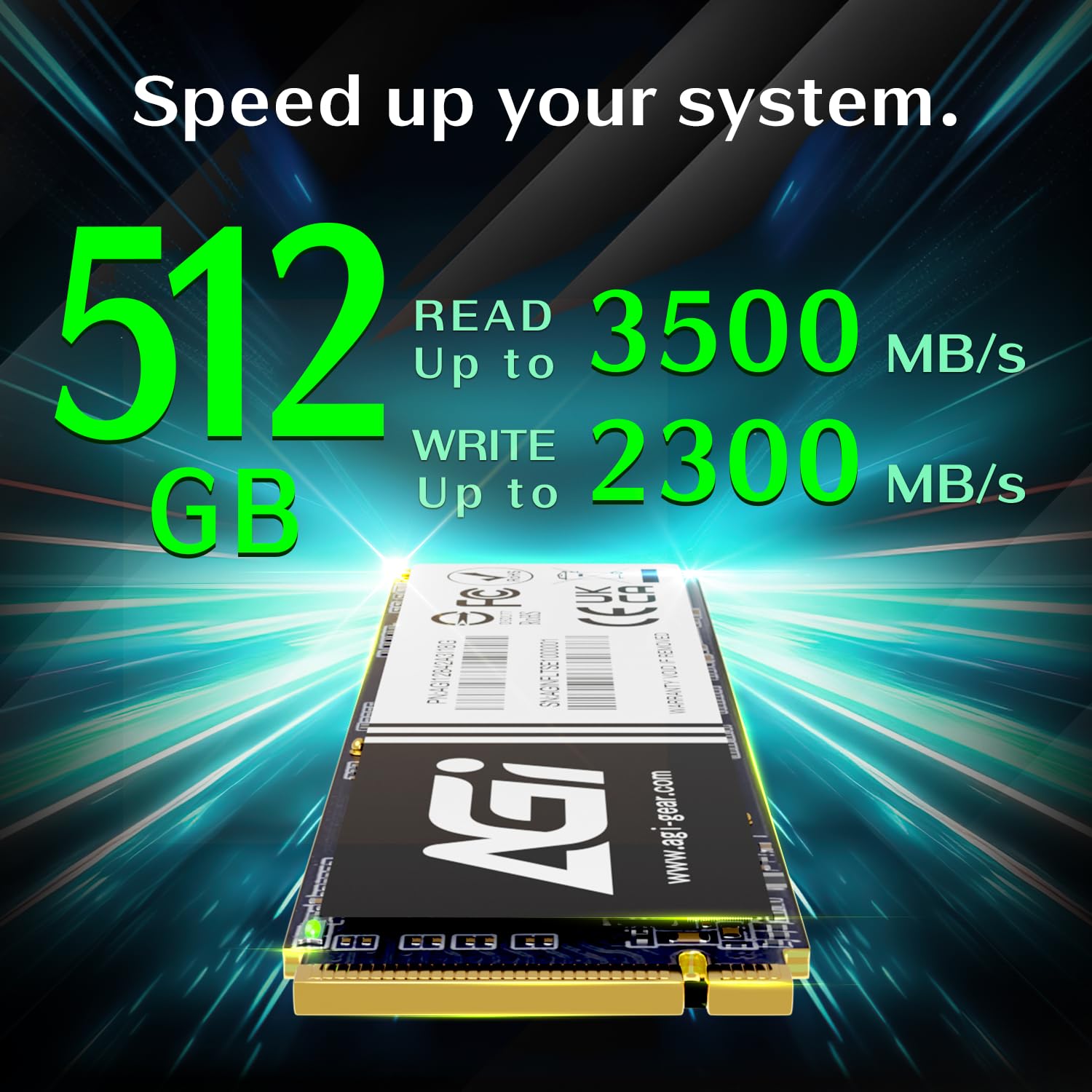 AGI 512GB AI218 Internal SSD, DRAM Cache PCIe NVMe M.2 Gen3x4 3D TLC NAND Flash Internal Solid State Drive SSD with Heat Sink (R/W Speed up to 3500/2300 MBs)