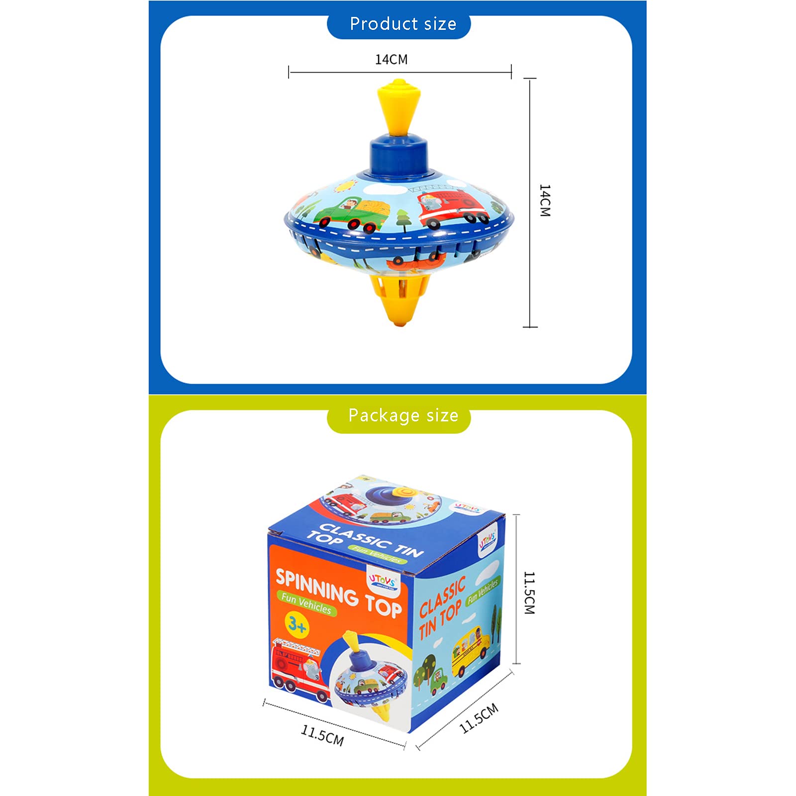 Cartoon Animal Printed Spinning Tin Top Metal Finger Top Good Balance Gyroscope for Adults and Children (Blue)