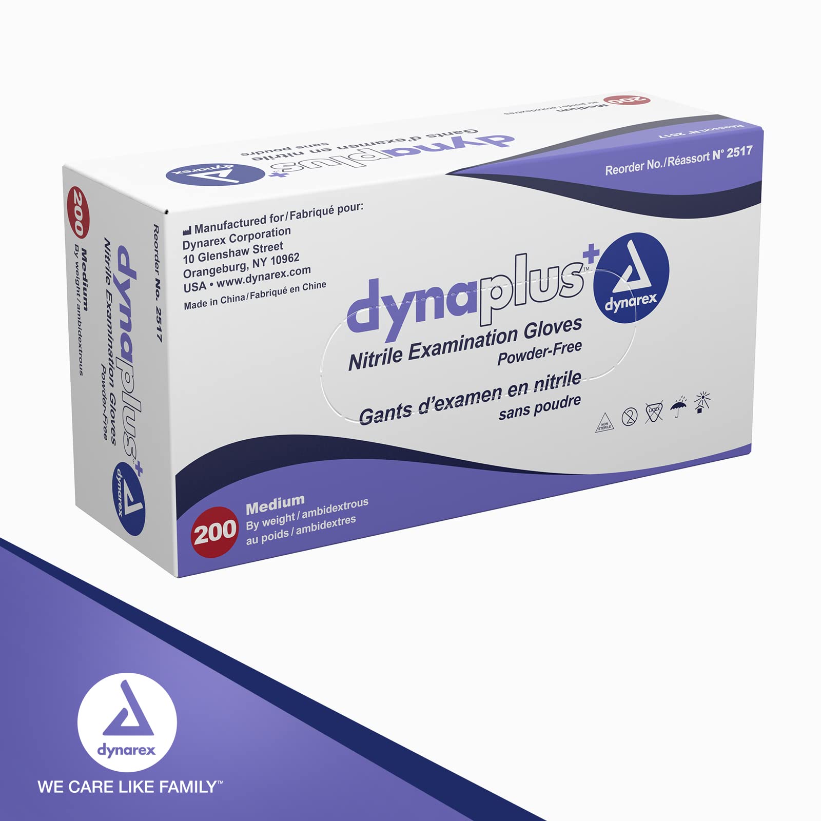 Dynarex DynaPlus Disposable Nitrile Exam Gloves, Powder-Free, Latex-Free, Strength + Value, Used by Professionals, Blue, Medium, 1 Box of 200
