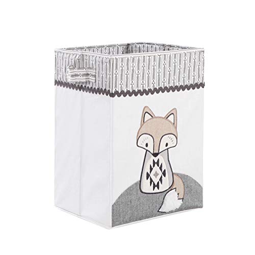 Levtex Baby - Bailey Nursery Hamper - Appliqued and Embroidered Fox - White Canvas with RIC Rac and Arrow Trim - Nursery Accessories - Size: 20x20x18in.