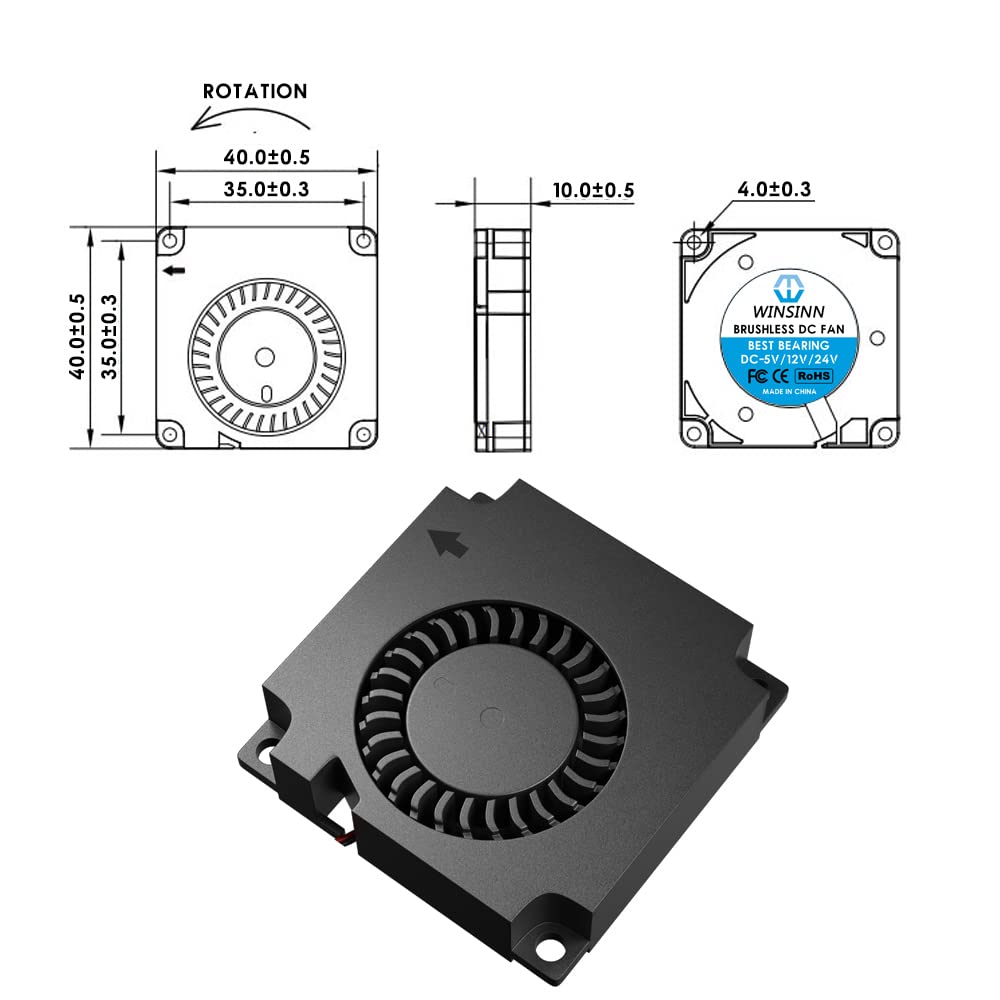 WINSINN 40mm Blower Fan 24V, Ender 3 Fan Upgrade 24 Volt Fans Blower 4010 Dual Ball Bearing, Works with Ender 3 Pro 3X CR-10S (Pack of 2Pcs)