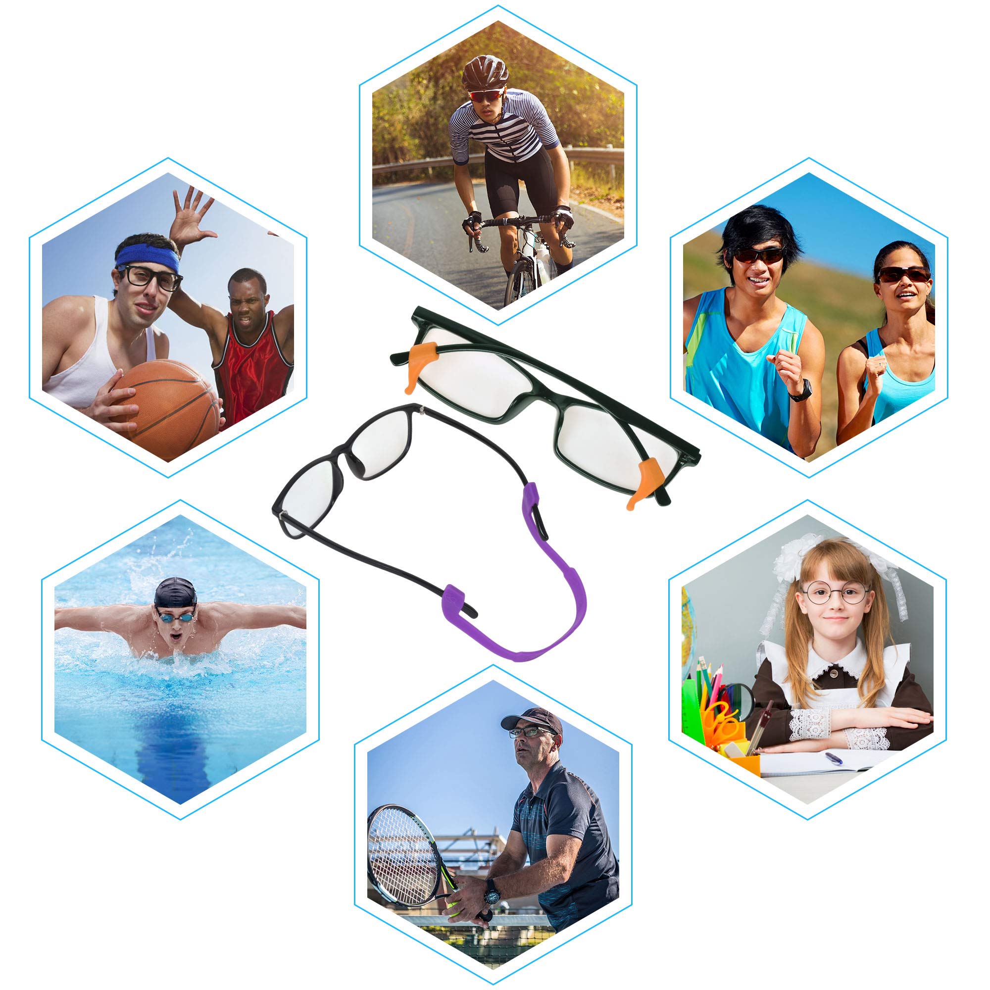8 Pack Glasses Strap, Kids Eyeglasses Sunglasses Strap Glasses Band Holder Eyewear Retainer, Silicone Elastic Sports Toddlers Glasses Strap with Ear Grip Hooks, 8 Colors