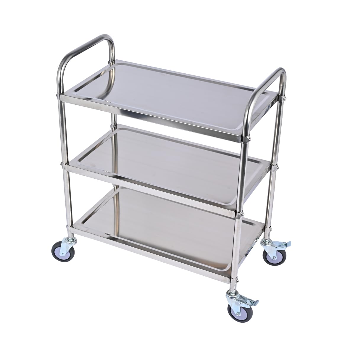 Amarite 3 Shelf Stainless Steel cart,420 lbs,1MM Thick,Serving cart with Wheels, Household, Service Trolley,360°Rotation Storage Shelf with Locking Wheels(29.5*15.8*37.4)'' Stainless Utility cart.