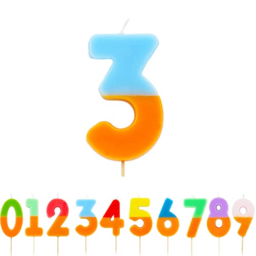 Talking Tables Orange and Blue Number 3 Candle for Cakes | Colourful Birthday Cake Topper Decorations for Kids Party, Boys 13th, Girls, Anniversary, Milestone