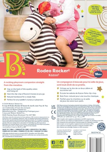 B. toys by Battat Kazoo Wooden Rocking Zebra – Rodeo Rocker – Plush Ride On Zebra Rocking Horse for Toddlers and Babies 18m+, B. Rocking Zebra
