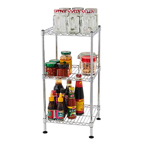 QXDRAGON 3-Tier Steel Wire Shelving Tower,Wire Shelving Metal Storage Rack Adjustable Shelves for Bathroom and Kitchen, Adjustable Shelving, NSF Wire Shelving