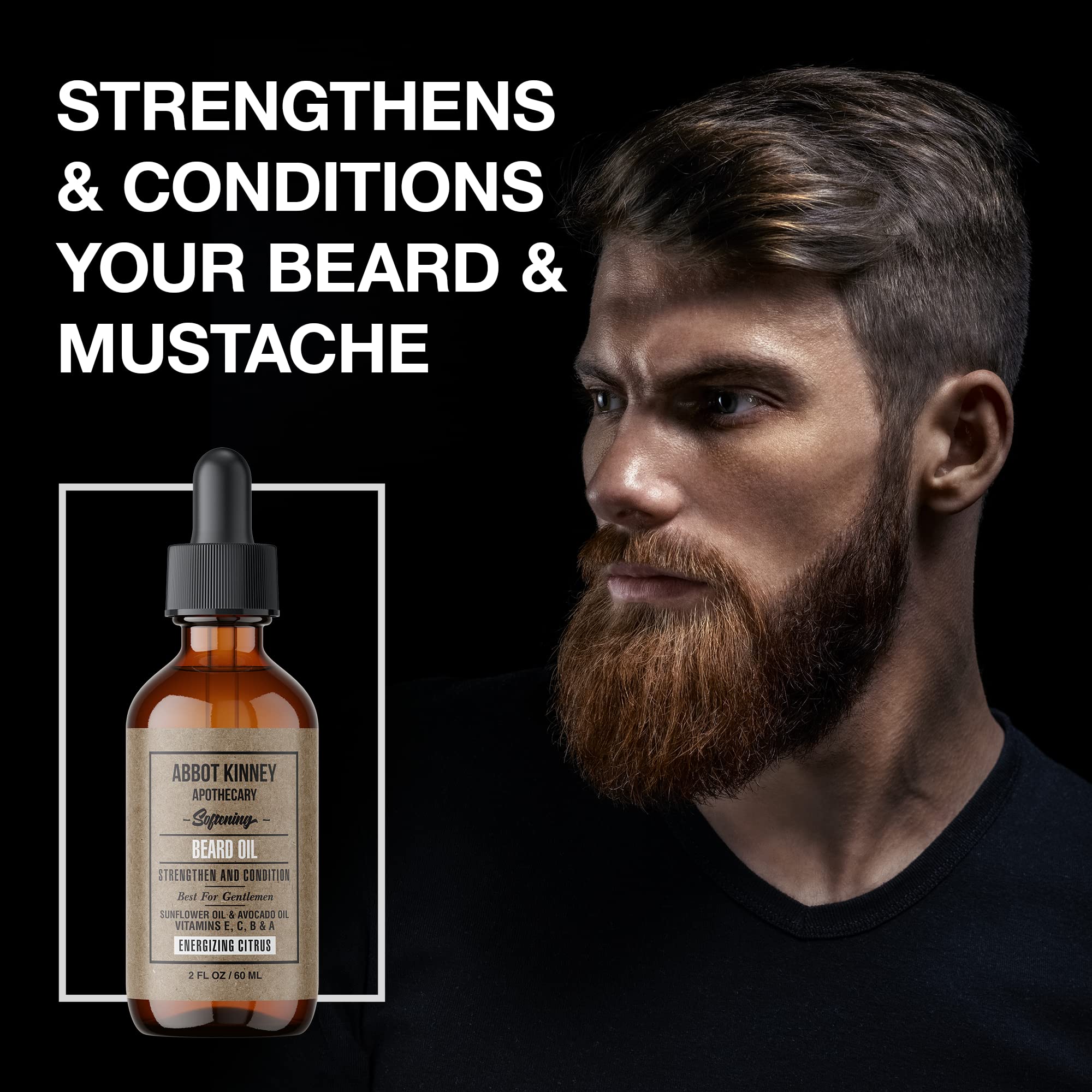 ABBOT KINNEY APOTHECARY Beard Oil for Men - Natural Ingredients, Energizing Citrus Scent, Promotes Healthy Growth, Ideal for Dry Flaky Skin - Beard Conditioner - 2 Fl Oz