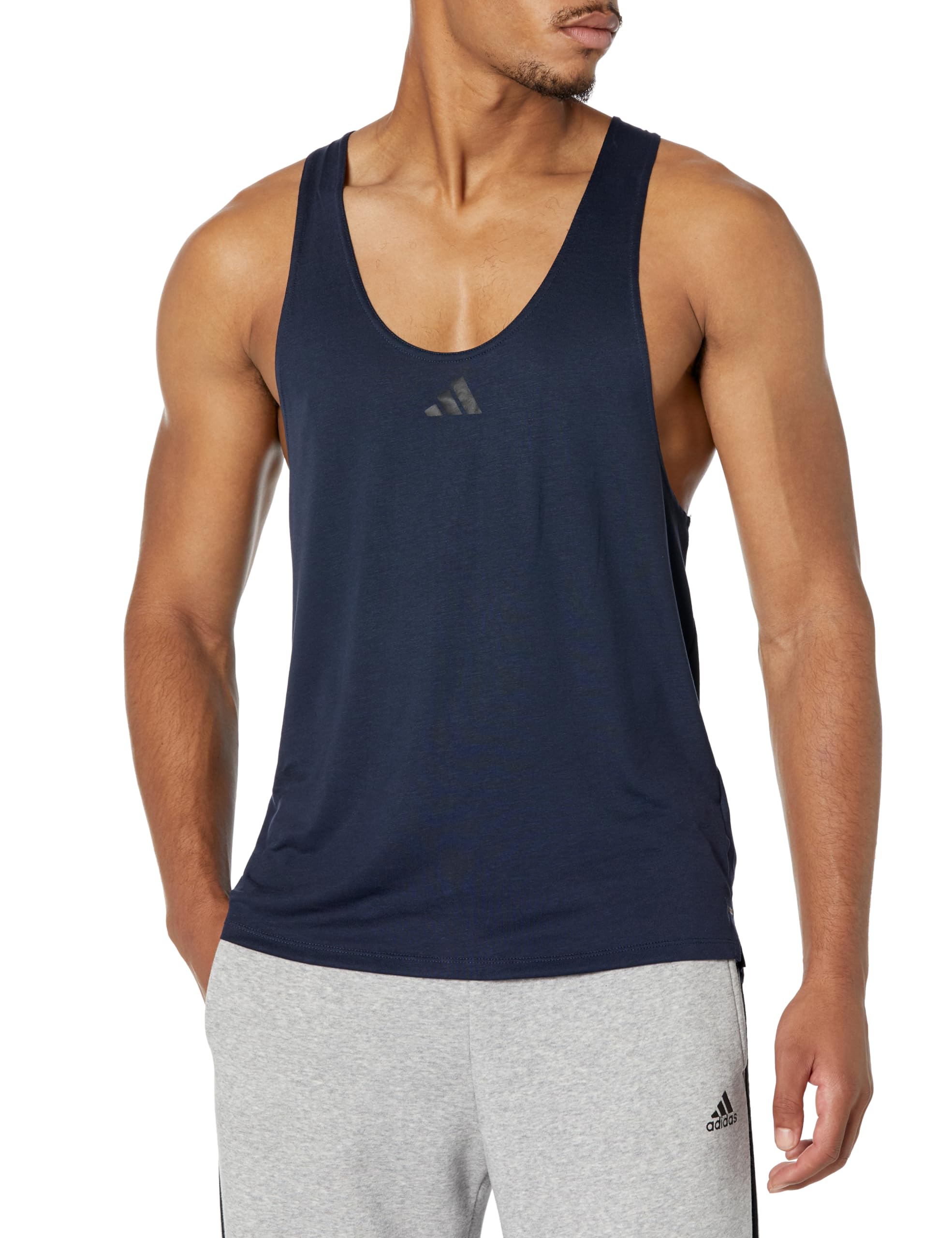 adidas Men's Workout Stringer Tank Top, Ink/Black, Large