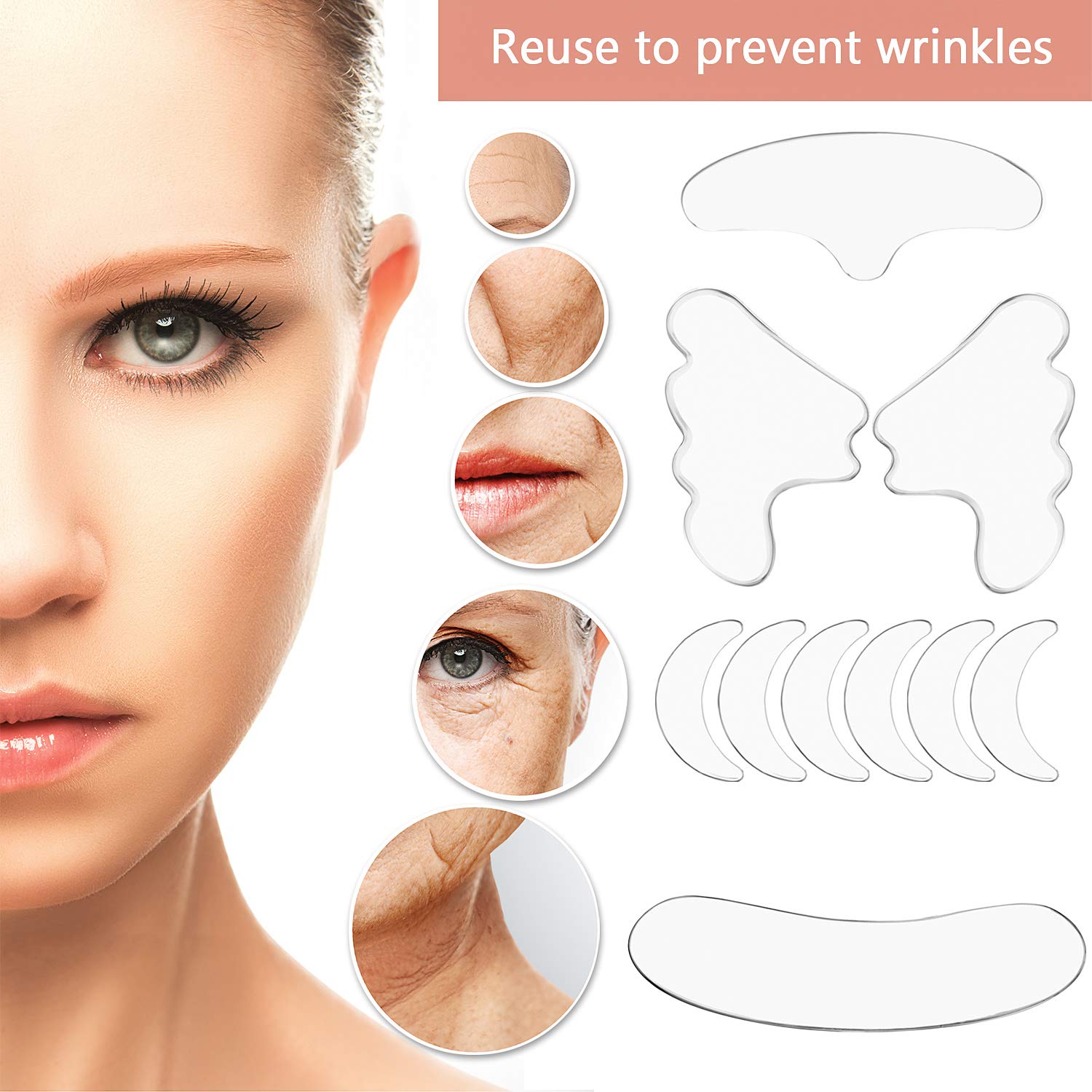 SATINIOR 11 Pieces Reusable Silicone Chest Wrinkle Pads Patches, Silicone Neck Decollete Anti Wrinkle Patches Pad Forehead Face Cleavage Eye Cheek Stick Valentine's Day Gift