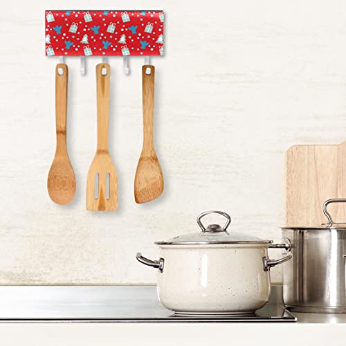 Coat Rack Rail Wall Mounted, 7 Inches, 4.4lb(Max), Leather Hanger Hooks for Hat Towel Coat Key Purse Red Gift Xmas Tree