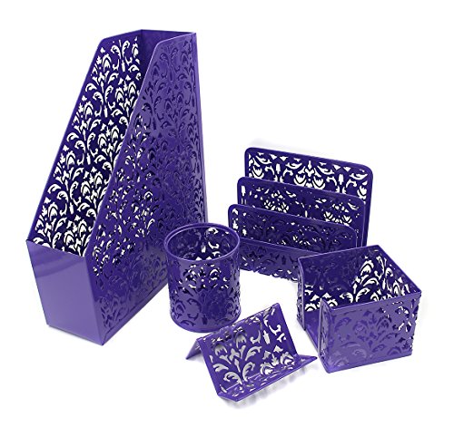 EasyPAG 5-Piece Desk Organizer and Accessories Set -Pencil Holder, Letter Sorter, File Holder,Business Card Holder and Sticky Note Holder,Purple