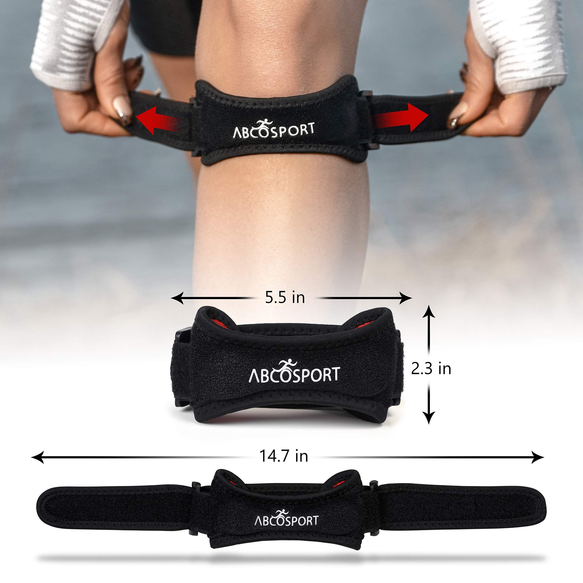 Abco Tech Patella Knee Strap (Black - 2 Pack) - Knee Pain Relief - Tendon and Knee Support for Running, Hiking, Soccer, Basketball, Volleyball and Exercise - Runners Knee Stabilizer - Adjustable Band
