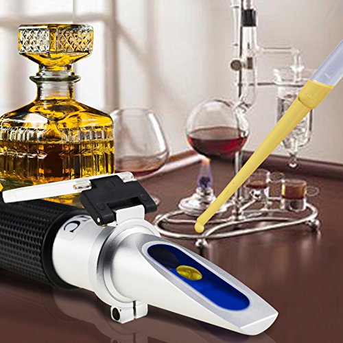 Alcohol Refractometer - 0-80% Alcohol Volume Percent with ATC for Distilled Beverages, Whiskey, Vodka, Gin, Tequila - Portable with Extra LED Light & Pipettes - Accurate Alcohol Measurement Tool