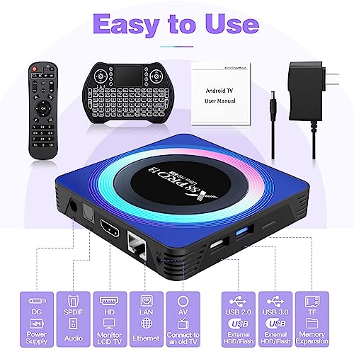 BL Android TV Box 13.0, 2023 Android TV Box X88 PRO 13 4GB RAM 64GB ROM with Mini Wireless Keyboard, WiFi 6 8K TV Box Android RK3528 Quad-Core 2.4G/5G WiFi Bluetooth 5.0 USB 3.0 Android Box