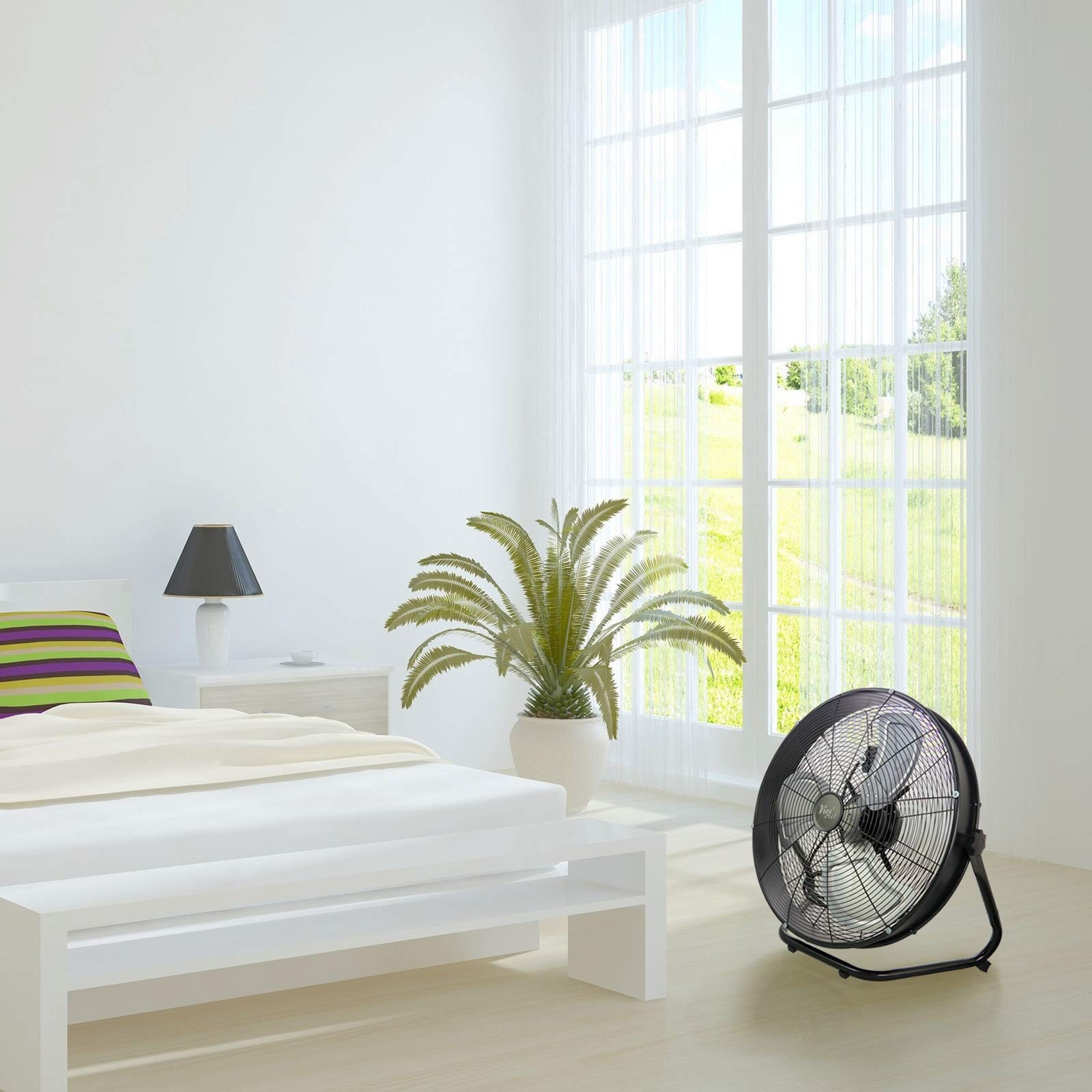 Vie Air VA-20W 20" Industrial Floor Drum Fan with 3 Speed, 360 Tilt Head, Black