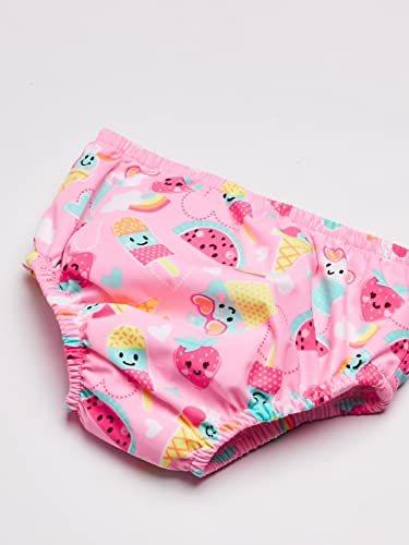 Swim Time Girls' Reusable Swim Diaper UPF 50+ with Side Snaps, Pink ice Cream/Watermelon, X-Large