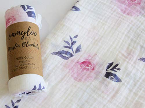 Muslin Swaddle Blanket Girl - Floral Design, Multi-use Swaddle Blanket, 47"x47"