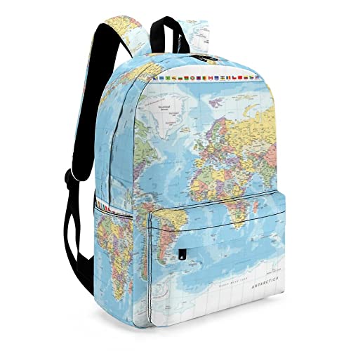 Backpack World Map And Flags School Bookbag for Boys Girls Computer Backpacks Book Bag Travel Hiking Camping Daypack