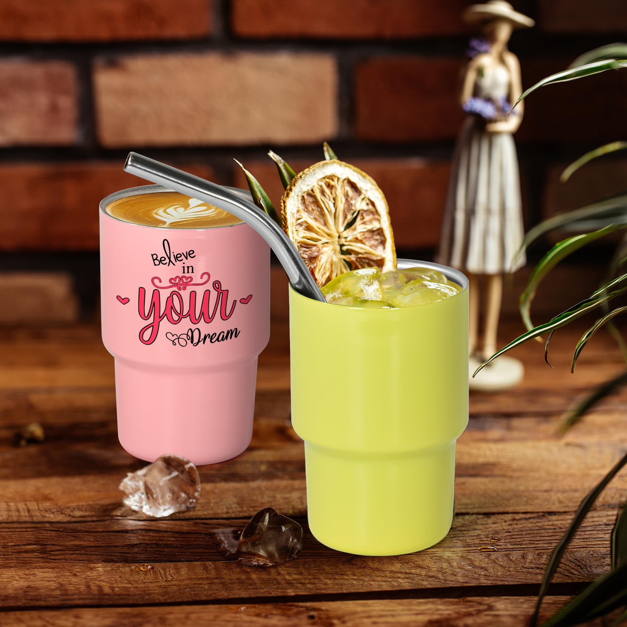 AGH 3 oz Mini Tumbler Shot Glass with Straw and Lid White Stainless Steel Sublimation Tumblers Double Wall Vacuum Insulated Cups, 6 Pack