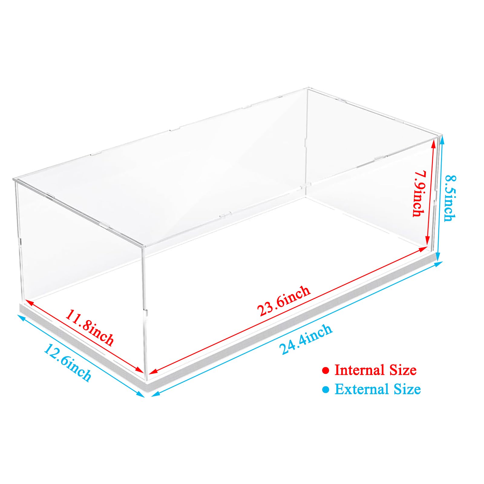 Thickened Clear Acrylic Display Case with Wood-Plastic Base for Lego 42096 42172 42143 42083 42156 Figures Transparent Box Large Organizer Protection, White Inside 23.6X11.8X7.9inch
