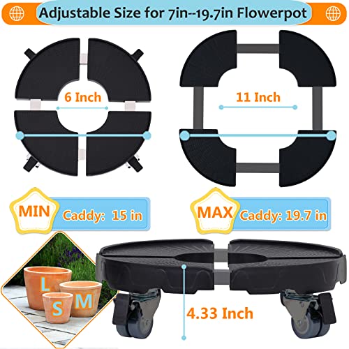 Black Plant Stand with Wheels, Adjustable 15-20inch Large Round Rolling Plant Caddy with Casters Heavy Duty 440lbs Indoor Outdoor Planter Trolley Plant Dolly Rolling Tray Coasterā¦